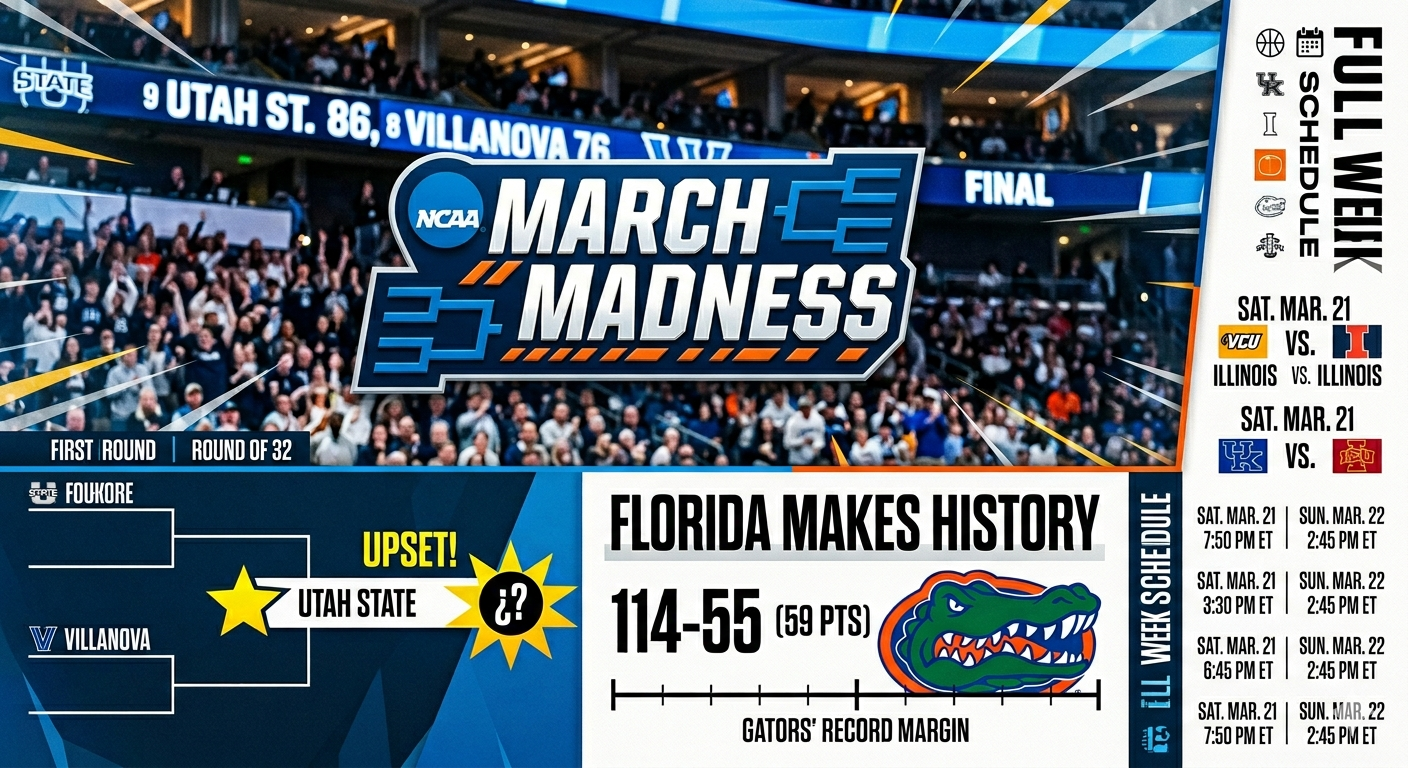 March Madness Day 1 Recap: Utah State Stuns Villanova as Florida Makes ...